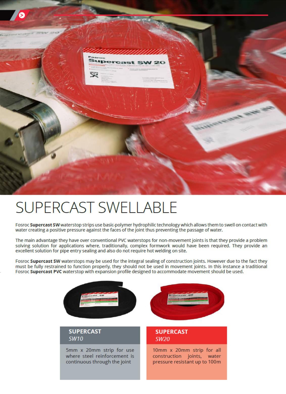 FOSROC SUPERCAST SW10 SWELLABLE WATERSTOP - Nezod Pools Products